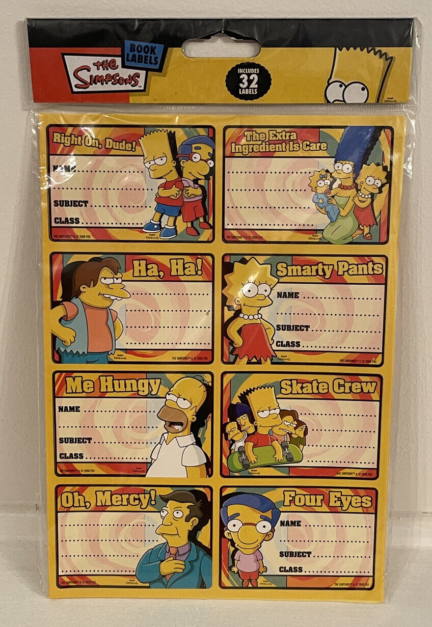 The Simpsons School Book Labels New Sealed Stickers - 2005 Playworks 3 ...